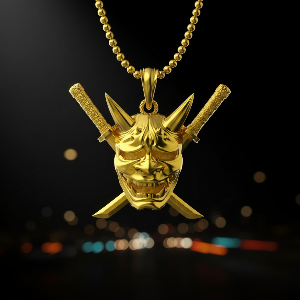 Samurai Oni Pendant – Warrior Spirit in Sterling Silver and 18K Gold ...