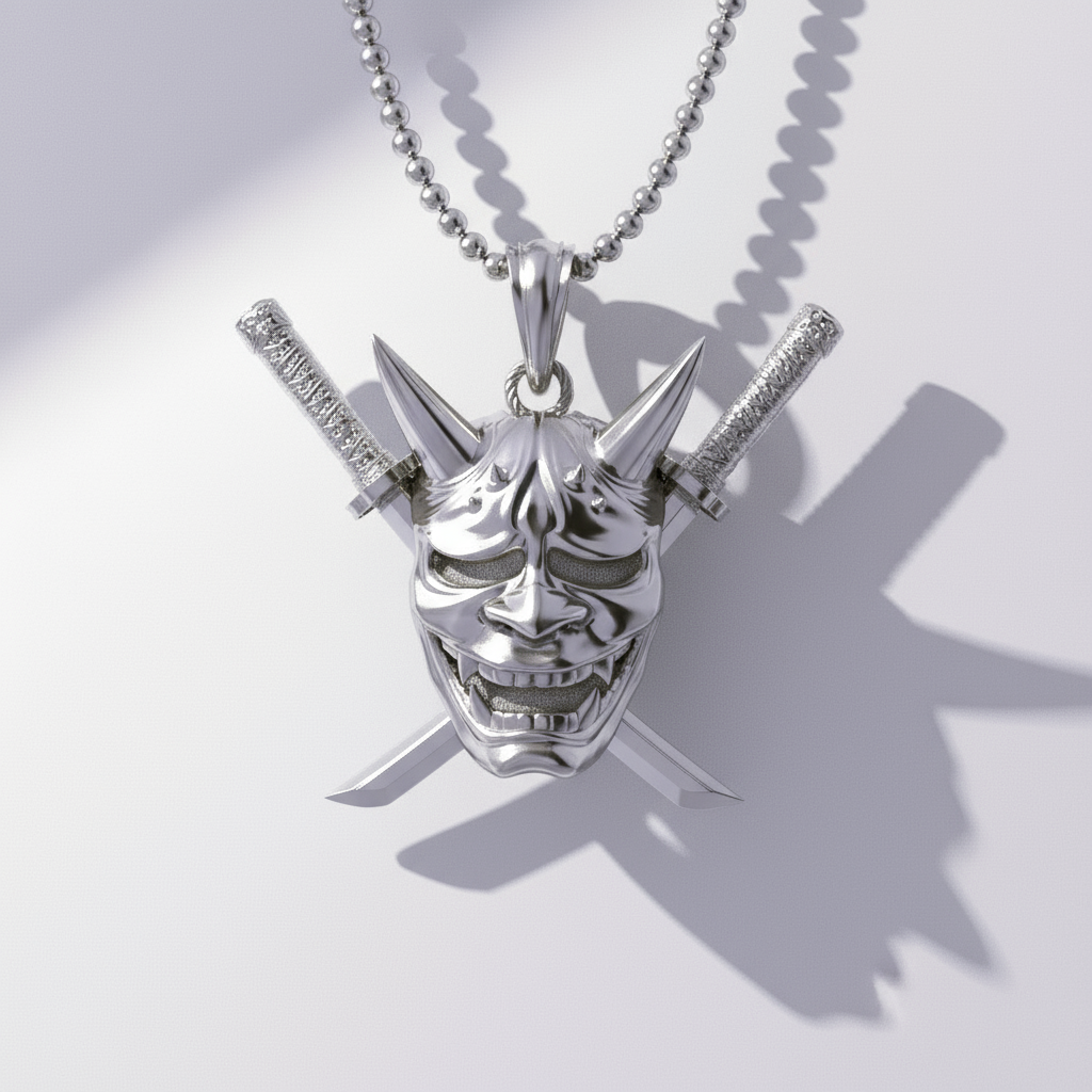 Samurai Oni Pendant – Warrior Spirit in Sterling Silver and 18K Gold ...